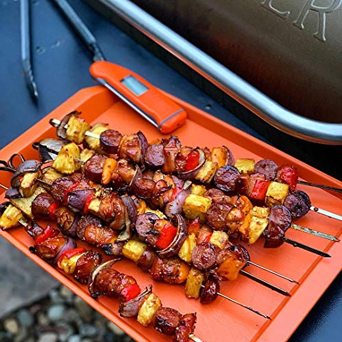 Yukon Glory BBQ Skewer Rack for Grilling Shish Kebob and skewers, Durable Foldable Stainless Steel with 6 Skewers