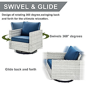 HUMMUH Patio Furniture Set 5 Piece Outdoor Sectional Sofa,PE Wicker Patio Swivel Rocker Chairs with Ottomans for Porch,Garden,Backyard