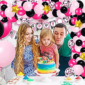 Rose Red Black Pink Balloon Garland Arch Kit - 113 PCS Rose Red Balloons Hot Pink Black Pink Balloons for Princess Birthday Engagement Bridal & Baby Shower Bachelorette Mean Girls Party Decorations