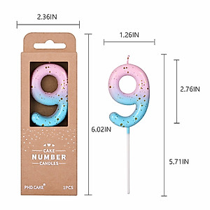 PHD CAKE 2.76 Inch Classical Pink Blue Gold 9 Number Birthday Candles, Gold Number Candles, Cake Number Candles, Party Celebration