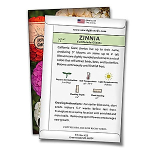 Sow Right Seeds - Zinnia Flower Seeds Collection - Five packets - Luminosa, Canary Bird, California Giants, Envy, and Thumbelina - Full instructions for planting - Wonderful gardening gifts