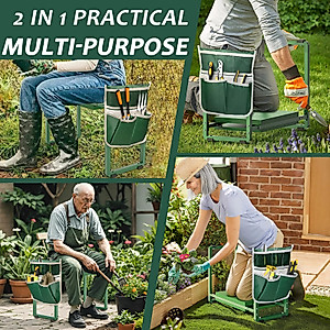 FLINTER 10.2" Wider Garden Kneeler and Seat, Heavy Duty Thick Gardening Bench for Kneeling and Seat - Garden Tools with Bags, Gardening for Women, Grandparents, Gardeners, Mom & Dad - Green