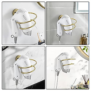 Hair Dryer Holder YUESIMATE Hairdryer Hanging Rack Blower Dryer Holder Bathroom or Bedroom Hair Dryer Organizer Wall Mounted Stainless Steel, 4.33 Inches, Gold