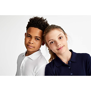 French Toast Boys' Short Sleeve Pique Polo Uniform Shirt (Standard & Husky), White, 6-7