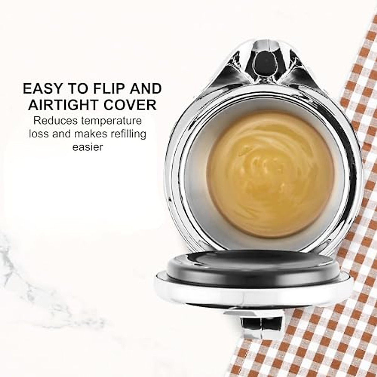 OVENTE Stainless Steel Gravy Boat, Double Insulated Sauce Jug with Hinged Lid, 14oz Ideal for Serving Cream or Salad Dressing at Family Dinner, Thanksgiving, Halloween and Christmas, Silver GB4541S