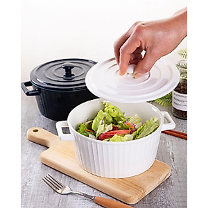 WHJY White Colorful Ceramic Casserole Dish with Lid，1 Quart Ceramic Casserole Pan for Bakeware Oven