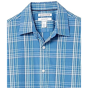 Amazon Essentials Men's Regular-Fit Short-Sleeve Poplin Shirt, Aqua Blue Checked, Large