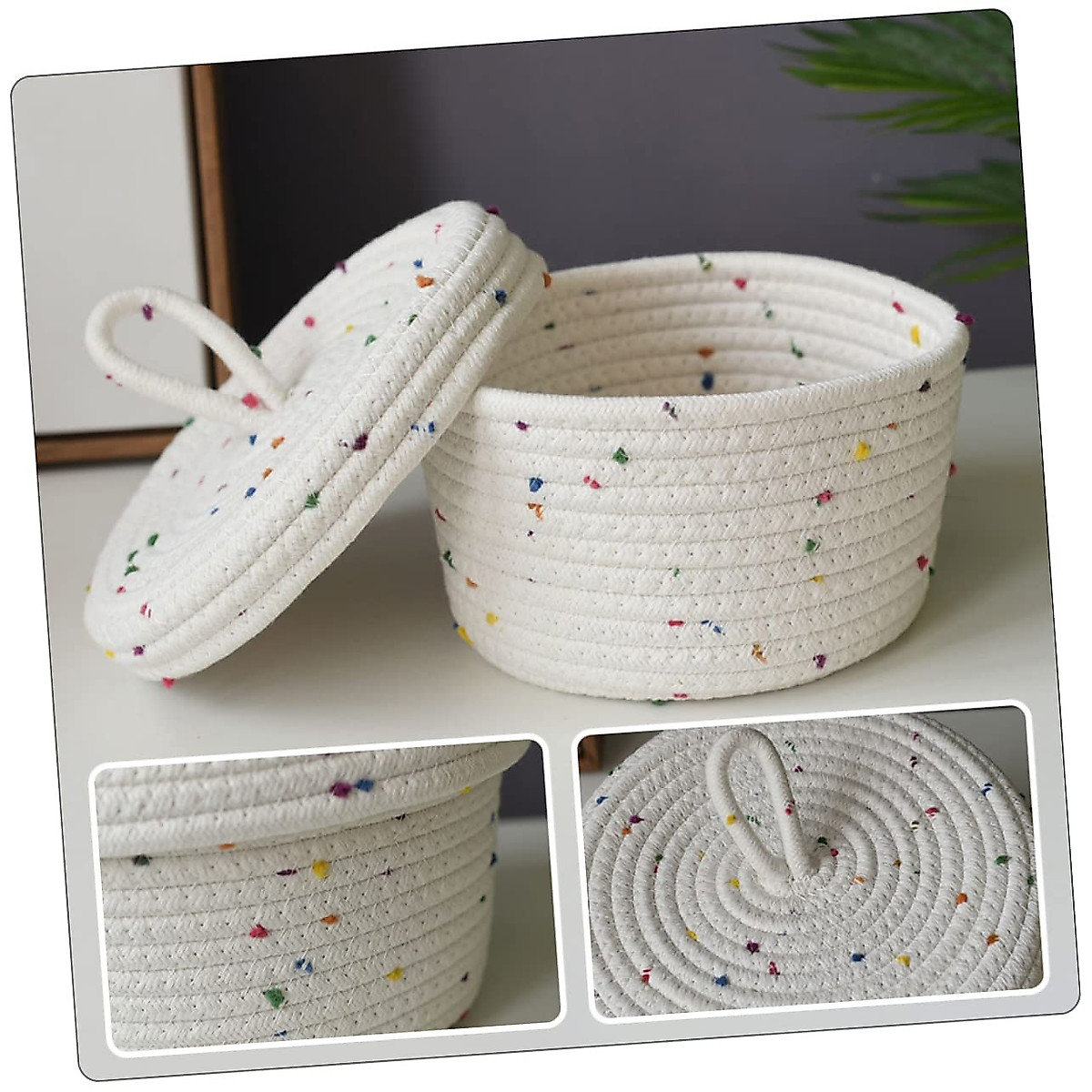 Cabilock 2pcs Storage Box mini decor snacks container desk top decor white woven storage basket woven rope basket small cotton rope basket Makeup Storage Basket Decorative Desktop Basket