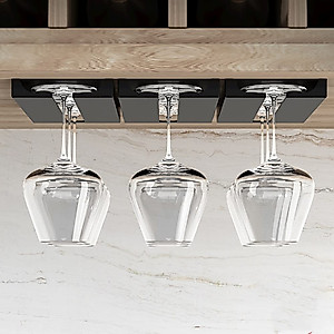 RIIPOO Wine Glass Rack Hanger Under Cabinet, Wine Glass Holder Under Shelf, Stemware Rack Black for Cabinet, 2-Pack