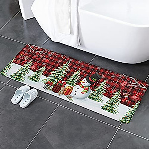 Libaoge Kitchen Mat Rug 1 PCS Christmas Snowman Xmas Tree Red Buffalo Plaid Runner Rug Anti-Fatigue Comfort Memory Foam Standing Mat Non-Slip Floor Door Mat for Bathroom Bedroom 18x59in