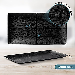 Plastic Serving Tray, Black Wood Pattern Party Platters, Disposable Premium Durable Plastic, 17" x 9" Rectangular Serving Tray, 5 Pack - Posh Setting