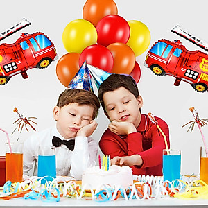 33 Pieces Fire Truck Party Decorations Set Include Number Foil Balloon, 2 Pieces Fire Engine Birthday Balloons and 30 Pieces Red Orange Yellow Latex Balloons for Rescue Theme Party (Number 3 Balloon)