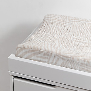 Babyletto 100% Quilted Organic Cotton Changing Pad Cover, GOTS-Certified, Fitted 360°, Ultra-Soft and Breathable Muslin - Oat Stripe