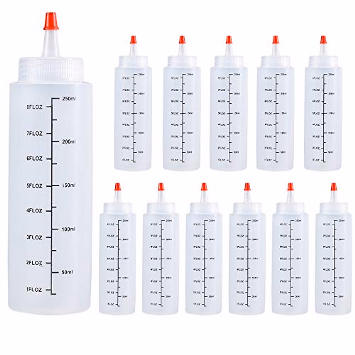 Squeeze Bottle, Shekure 12Pcs 8 Oz Premium Food Grade Plastic Bottles with Squeeze Top Caps for Icing Cookie Decorating Sauces Condiments Arts Crafts BPA Free