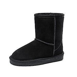 DREAM PAIRS Girls Boys Boots Kids Faux Fur Lined Winter Mid Calf Snow Boots Shorty-K Black Size 2 Little Kid