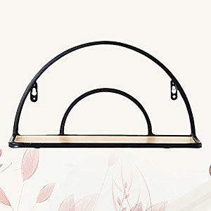 Cabilock Half Circle Floating Shelves Wall Mounted Iron Storage Rack Rustic Wood Wall Display Shelves for Bedroom Bathroom