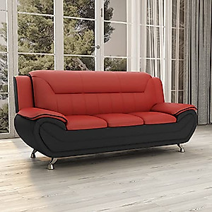 US Pride Furniture Michael Collection Modern Style Faux Leather Couch-Versatile 3 Seater Accent Piece for Living Room, Bedroom or Office-Comfortable Design and Elegant Look, 79" Sofa, Red/Black