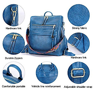 ZOCILOR Women's Fashion Backpack Purse Multipurpose Design Convertible Satchel Handbags and Shoulder Bag PU Leather Travel bag (Dark Blue)