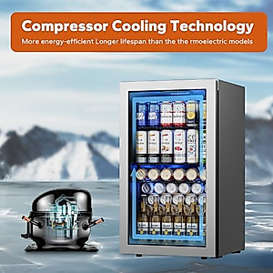 Ca'Lefort Beverage Refrigerator Cooler - 140 Can Small Beverage Fridge, Beverage Fridge with Glass Door for Beer Soda, Under Counter Freestanding Beverage Cooler for Home/Kitchen
