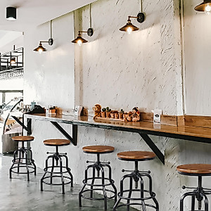 Yaheetech Industrial Bar Stool Vintage Counter Rustic Counter Height Metal Bar Stool Adjustable with Round Wood Seat Kitchen/Dining/Cafe Chair 20-27 Inch Tall, Brown, 1PCS