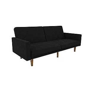 Mid Century Modern Luxury Sofa Bed Sleeper with Stylish Linen Upholstery (Black)