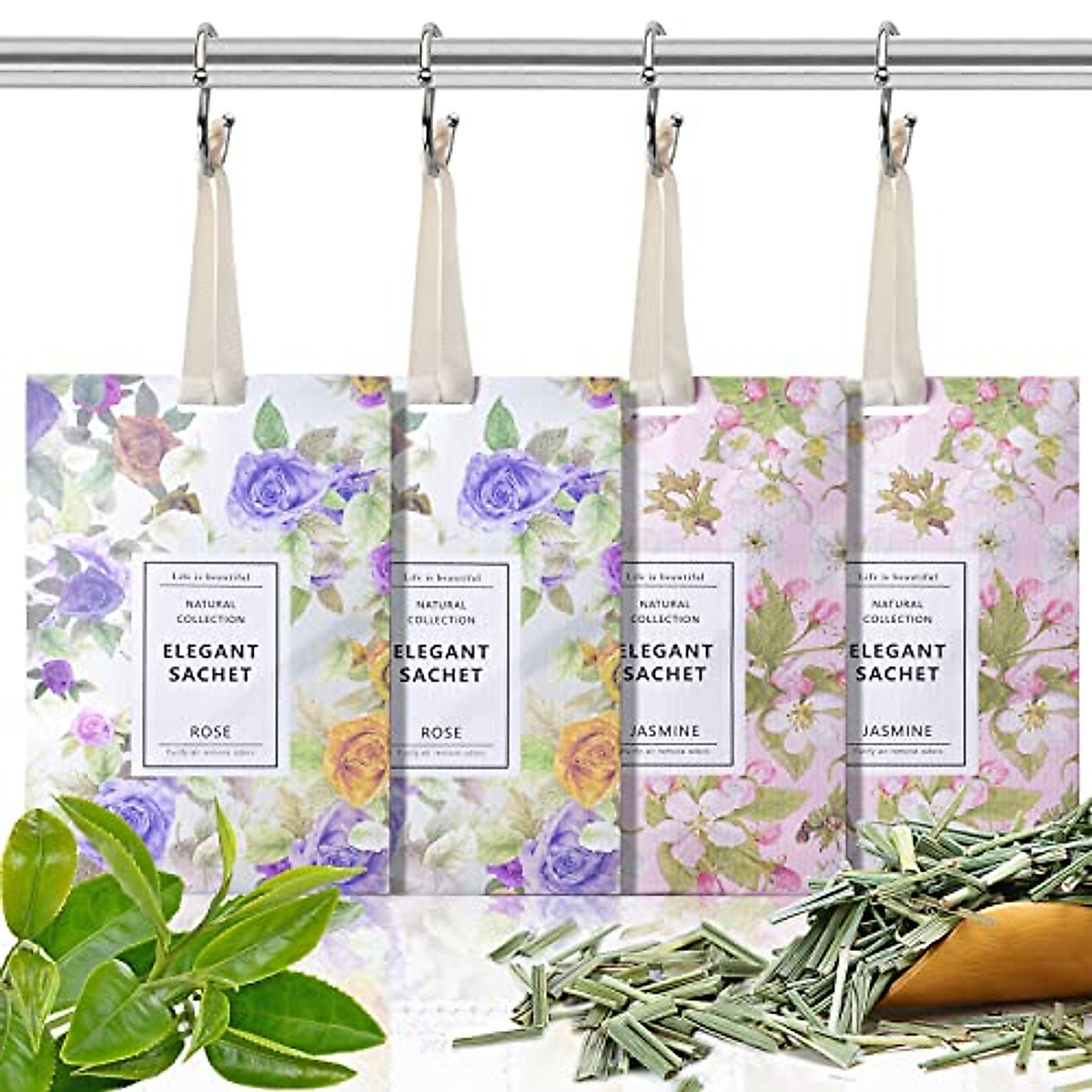 Telanshare 4 Packs(Rose+Jasmine) Mite/Moth Repellent Bag for Drawer & Closet, Natural Sachet Bag, 90 Days Extended Protection
