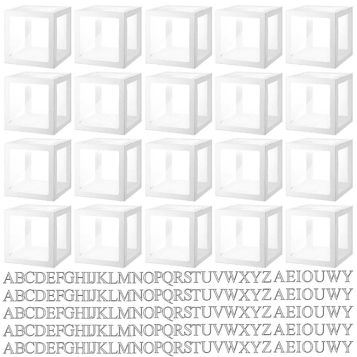 Engrowtic 20 Pcs Transparent Balloon Boxes Baby Boxes with 165 Letters Clear Balloon Box Blocks for Baby Shower Gender Reveal Grad Birthday Party Bridal Wedding Anniversary Backdrop Decoration (White)
