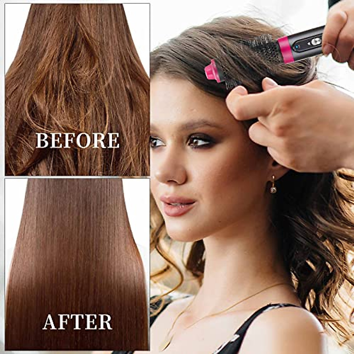 Hot-Air Hair Brush, 4 in 1 Hair Dryer Brush for Styling/Straightening/Curling/Fast Drying, Volumizer Salon Negative Ion Blow Dryer Brush