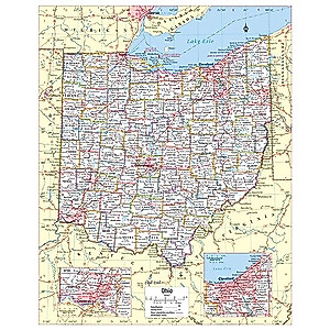 Cool Owl Maps Ohio State Wall Map Poster Large Print Rolled 24W"Hx30"H - paper