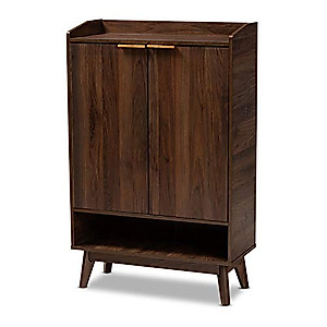 Baxton Studio Mid-Century Lena Wood Shoe Cabinet in Walnut Brown