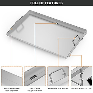 Stanbroil 28 Inch Flat Top Griddle, Stainless Steel Griddle Replacement Top for Blackstone 28" 2-Burner Gas Grill Cooking Station, Rear Grease Management System