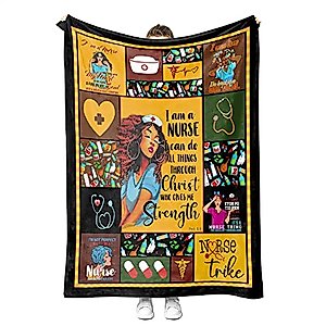 Black Nurse Gifts for Women Soft Fleece Throw Blanket for Black Nurses Graduation Gift Retirement Gifts for African Nurses Women Warm Present for Black Nurse