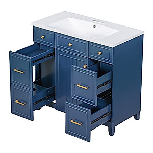 Merax 36" Bathroom Vanity Cabinet with Sink Top Combo Set, Single Sink, Shaker Cabinet with Soft Closing Door and Drawer, Navy Blue