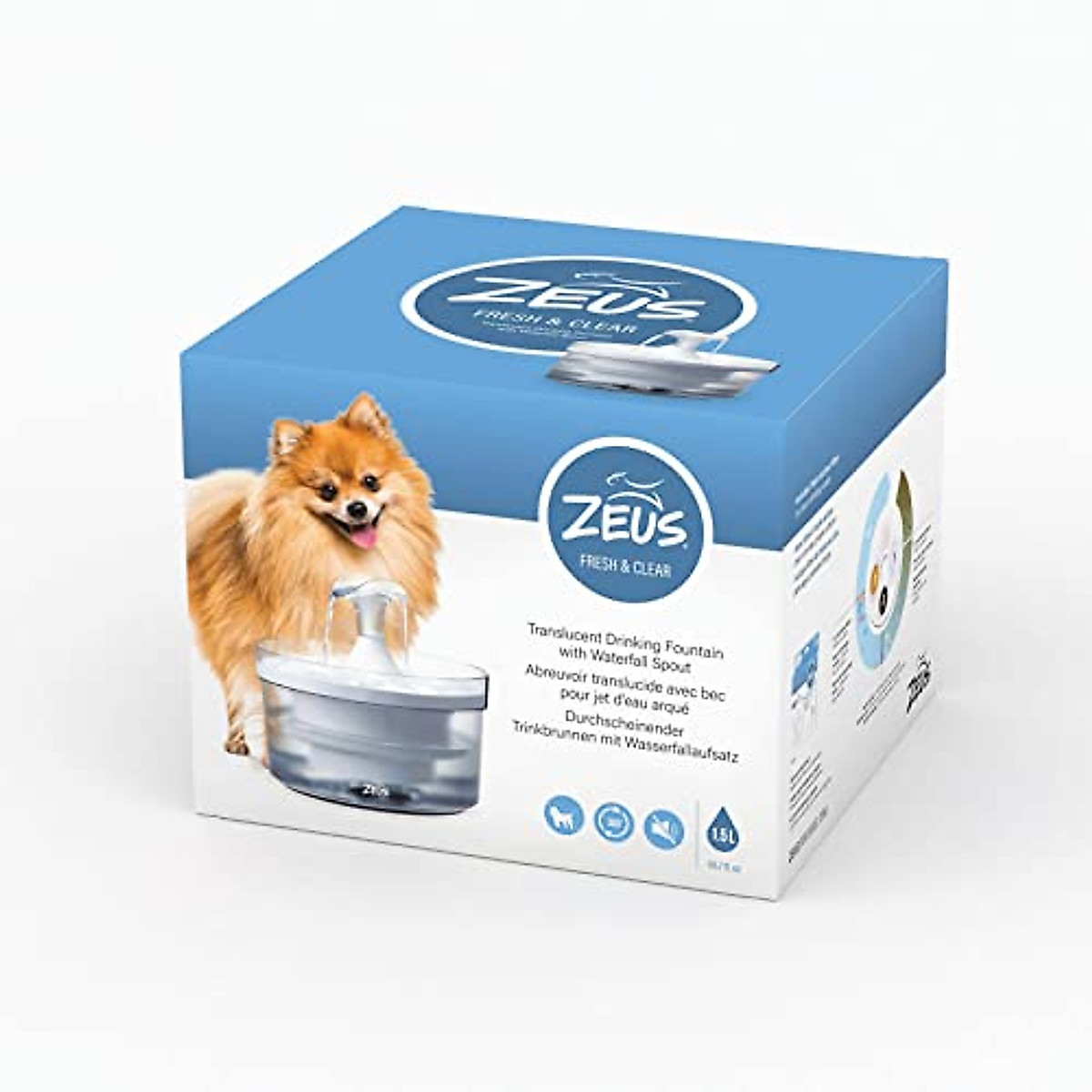 Zeus Fresh & Clear Dog Drinking Fountain with Waterfall Spout