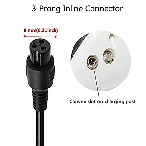 EVAPLUS 42V 2A Power Adapter, PowerFast 3-Prong Inline Connector for 36V Pocket Mod, Sports Mod Lithium Battery