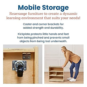 ECR4Kids Mobile Block Storage Cart, Small, Classroom Furniture, Natural