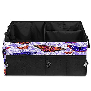 Gorgeous Butterfly Retro Purple Trunk Organizer Large Storage Groceries Bag for Car Trunk with Dividers Back Seat SUV Organizers Collapsible Adjustable Auto Trunk Cargo Box