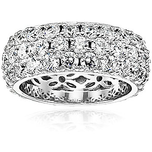 Amazon Essentials Platinum-Plated Sterling Silver 3 Row Pave Ring set with Round Infinite Elements Cubic Zirconia (3.45 cttw), Size 9, (previously Amazon Collection)