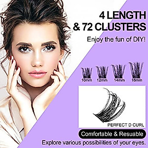 Kugge Cluster Lashes DIY Eyelash Extensions, 240Pcs D Curl Cluster Eyelashes, 8-16mm Mixed Length Individual Lashes Cluster, 3D Effect Natural Wispy Lash Extensions at Home (20D+The Devil)