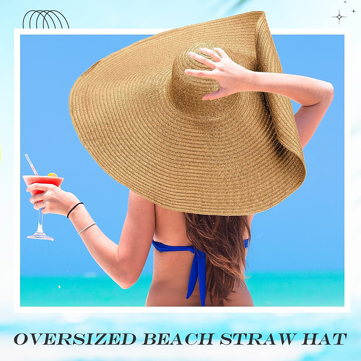 2 Pcs Oversized Beach Hat for Women UV Protection Large Wide Brim Foldable Beach Hat Floppy Beach Cap for Summer Outdoor (Brown, White)