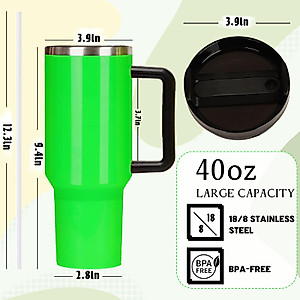 HIZEE Insulated 40oz Sublimation Tumbler with Handle&Straw &Lid - Cup holder Friendly Travel Mug-Stainless Steel Neon Tumbler Double Wall Spill Proof Water Bottle - Gifts for Women Men Him Her（green）