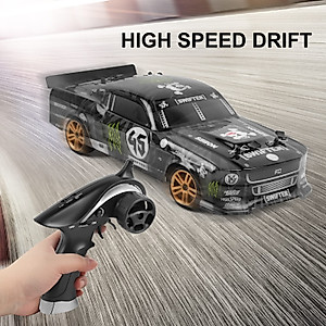 GoolRC RC Drift Car, 1:18 Scale Remote Control Car, 2.4GHz 4WD 30KM/H High Speed RC Racing Car with LED Light Strip and 2 Batteries for Adults and Kids