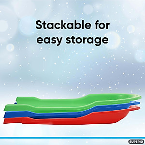 Superio Toboggan Snow Sleds, 4 Pack- 46” Plastic Open Back Slider for Kids and Adults- Heavy Duty Sleds with Holes for Pull Ropes (Ropes Excluded) for Downhill Sledding, Winter Outdoor Sports, (Red)