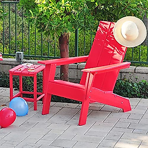 Resin TEAK Modern Adirondack Chair, Premium All Weather Outdoor Patio Furniture, 21 Inch Wide Seat, Up to 350 lbs, Outdoor Patio Chairs for Deck, Porch, Poolside & Backyard (Red)