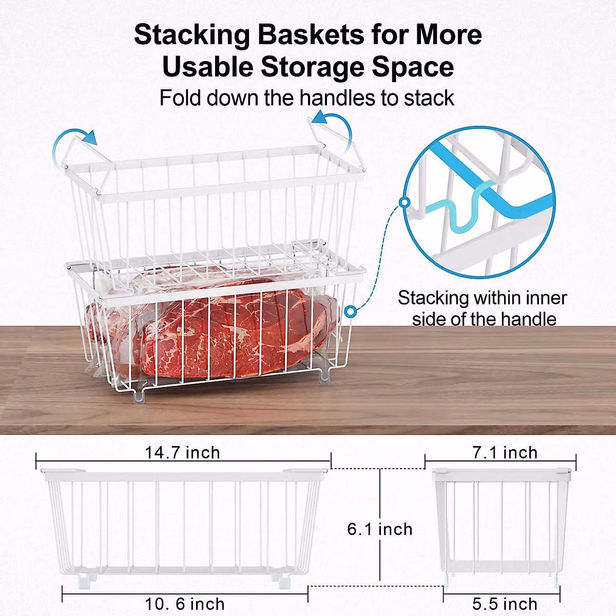 iSPECLE Deep Freezer Organizer Bins - 4 Pack Stackable Small Freezer Organizer Bins for 5 to 9 Cu.FT Small Chest Freezer Sort Frozen Food Easy to Get Food from Bottom without Digging in Freezer, White