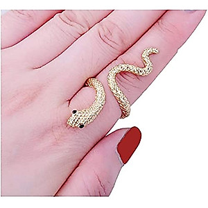 WLL Retro Personalized Snake Adjustable Open Rings Punk Gothic Snake Finger Ring for Women Simple Charm Animal Jewelry(D:Textured gold)