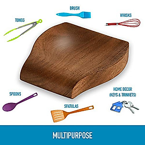 Zulay Acacia Wood Spoon Rest For Kitchen - Smooth Wooden Spoon Holder For Stovetop With Non Slip Silicone Feet - Perfect Holder For Spatulas, Spoons, Tongs & More