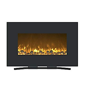36-Inch Wall Mounted Electric Fireplace - Modern Fireplace with Floor Stand, Remote, and Adjustable Heat and Brightness by Northwest (Black)