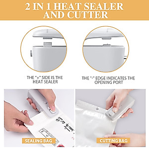 Mini Bag Sealer, Upgrade 2 in 1 USB Rechargeable Food Bag Sealer, 2 in 1 Bag Sealer and Cutter, Magnetic USB Rechargeable Mini Sealing Machine, Heat Seal Tool for Plastic Bags Snack Bags (white)