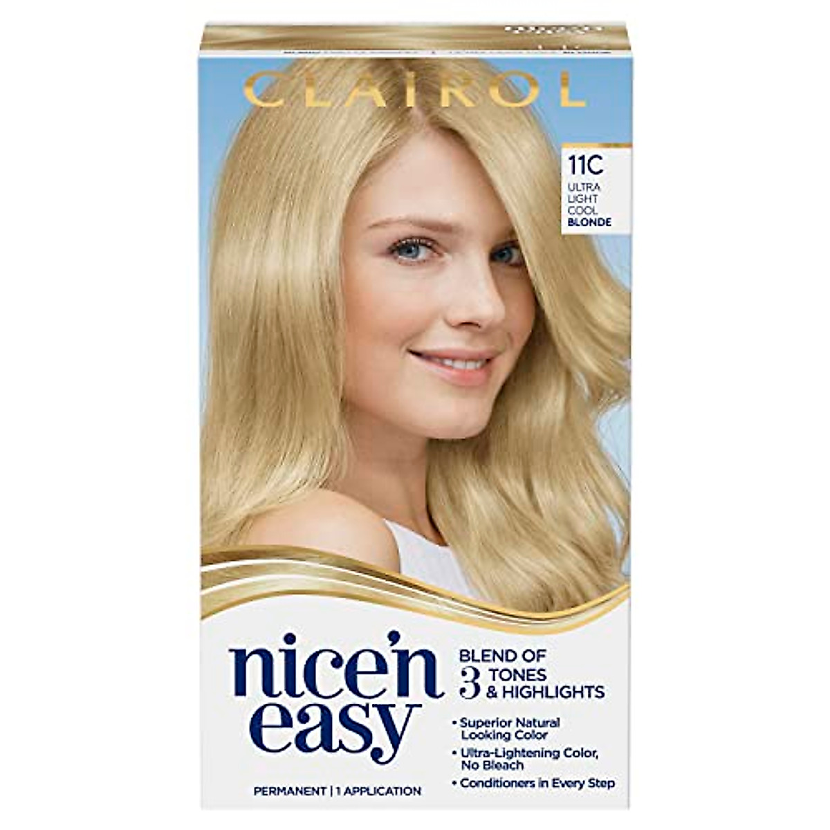 Clairol Nice'n Easy Permanent Hair Dye, 11C Ultra Light Cool Blonde Hair Color, Pack of 1